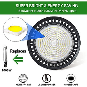 OSTEK 2Pack UFO led high Bay Light 240W, 0-10V Dimmable High Bay LED Lighting Fixture, 5000K, US Hook 5' Cable Barn Workshop Bay Lighting for Garage/Commercial Warehouse/Wet Location (240)