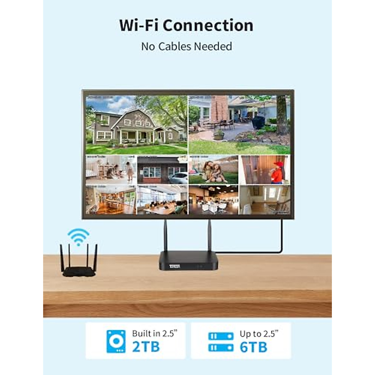 [Dual WiFi, PIR Sensor] Tonton 4K Wireless Security Camera System with 2TB Hard Drive,10CH NVR,8PCS 3MP Outdoor WiFi Cameras,12V DC Powered,2 Way Audio,Spotlight,AI Human Detection,Work with Alexa