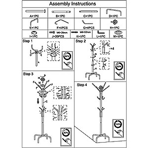 Frenchi Home Furnishing CR002 Coat Rack, 12 Hook, Black