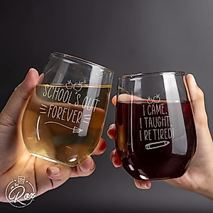 Retirement Gifts for Women 2022 - 2PC Retired Teachers Stemless Wine Glass 17Oz- Funny Teacher Gifts - Gifts for Daycare Provider - Teacher Appreciation Gifts - Retired Gifts for Professors