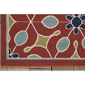 Nourison Caribbean Rust 9'3" x 12'9" Area-Rug, Retro, Floral, Bed Room, Living Room, Dining Room, Kitchen, Easy-Cleaning, Non Shedding, (9' x 13')