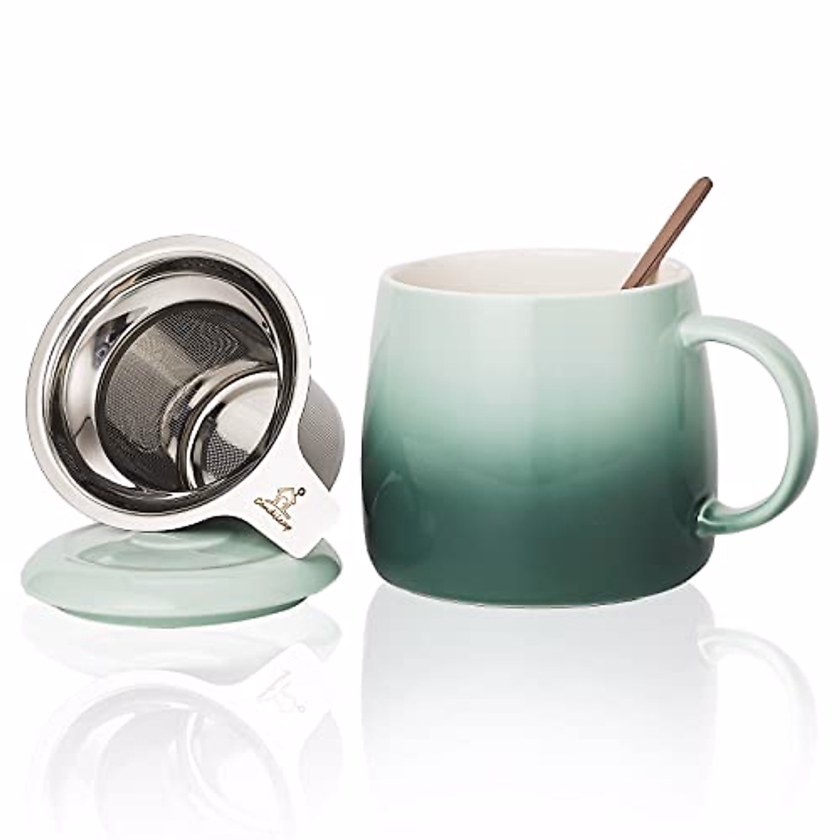 Candiicap Ceramics Tea Cup with Loose Leaf Infuser, Spoon and Lid, 15oz, Large Tea infuser Mug for Tea, Coffee, Milk-Microwave and Dishwasher Safe(15oz,Avocado Green)