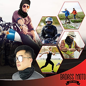 Badass Moto Motorcycle Balaclava Face Mask Men, Black Ski Mask for Men, Motorcycle Mask, Neck Gaiter, Full Face Mask Protects from Dust, Sun, Wind, Breathable Motorcycle Riding Gear Fits Under Helmet