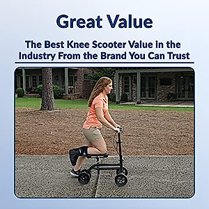 KneeRover Economy Knee Scooter Steerable Knee Walker Crutch Alternative with DUAL BRAKING SYSTEM in Matte Black