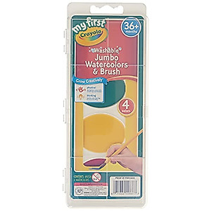 Crayola My First Washable Watercolors & Brush, Large Paints, Toddler Art Supplies, 4 Count