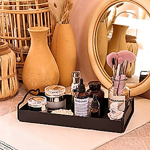 CCOJDAY 1-Layer Metal Vanity Tray,Bathroom Countertop Organizer with Handle,Plate Holder for Tissues,Candles, Soap,Towel,Plant,etc,Black