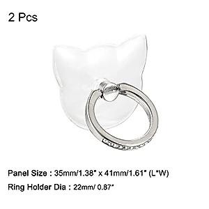 uxcell Transparent Phone Ring Holders, Diamond Clear Finger Grip Stand for Phone, Case, Tablet (Cat Shape), 2Pcs