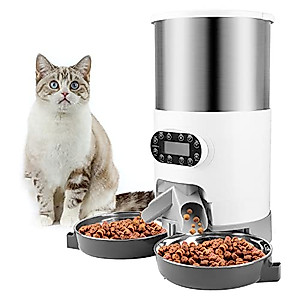 Automatic Cat Feeder, 4.5L Cat Food Dispenser, Timed Small Pet Feeder with 2-Way Splitter & 10s Voice Recorder, Auto Cat Feeder for Cat & Small Dog