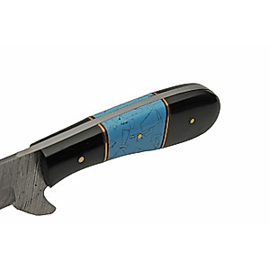 Razor Damascus Steel Blade Turquoise/Horn Handle 8 inch Hunting Knife