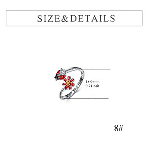 POPLYKE Ladybug Ring Jewelry for Women Sterling Silver Ladybug Daisy Rings Size (8)