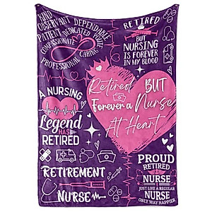 InnoBeta Retirement Gifts Throws for Nurse, Bed Flannel Fleece Plush Blankets Thank You Presents for Women,Men, Friends, Mom, Dad, Grandma, Grandpa (50"x 65") - Retired But Forever A Nurse at Heart
