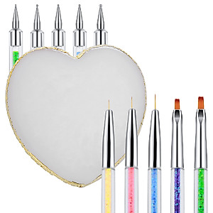Sibba Nail Art Palette with 5 Nail Brushes Sets Resin Nail Mixing Palette Polish Color Mixing Plate Golden Edge Nail Holder Display Board Cosmetic Mixing Tools