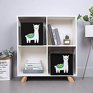 Cute Animal Alpaca Llama Collapsible Storage Bins Basics Folding Fabric Storage Cubes Organizer Boxes with Handles