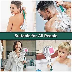 Electric Body Brush, Number-one Body Scrubber with 6 Brush Heads Long Handle Bath Shower Brush Massage Body Brush Kit, IPX7 Waterproof 3 Speed Spin Cleaning Brush Back Brush for Face & Body Men Women
