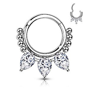 8mm All Surgical Steel 3 Prong Set CZ Beads Precision Hinged Segment Hoop Rings 16g - Steel