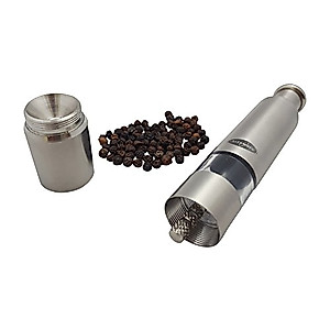 Avryware Stainless Steel Refillable Spice Grinder Mill For Salt, Pepper, and Seasoning - Thumb Operated Push Button For One Hand Grinding