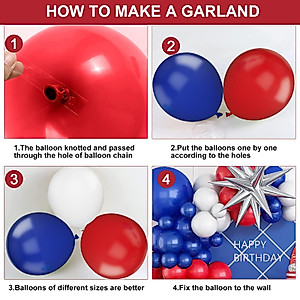 Red White Blue Balloon Arch Kit, Latex Birthday Balloons 5 10 18 inch Blue Red White Party Balloon Garland Kit with 2 Silver Explosion Star for Baby Shower Decorations Wedding Graduation Party