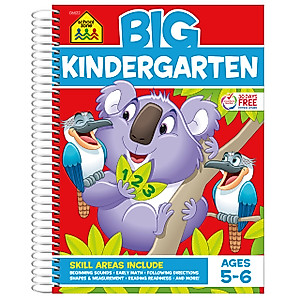 School Zone - Big Kindergarten Workbook - 320 Spiral Pages, Ages 5 to 6, Early Reading and Writing, Numbers 0-20, Basic Math, Matching, Story Order, and More (Big Spiral Bound Workbooks)