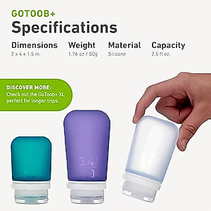 humangear GoToob+ (Medium) | Refillable Silicone Travel Bottle | Locking Lid | Food-Safe Material | Clear, Medium (2.5 fl.oz.; 74ml)