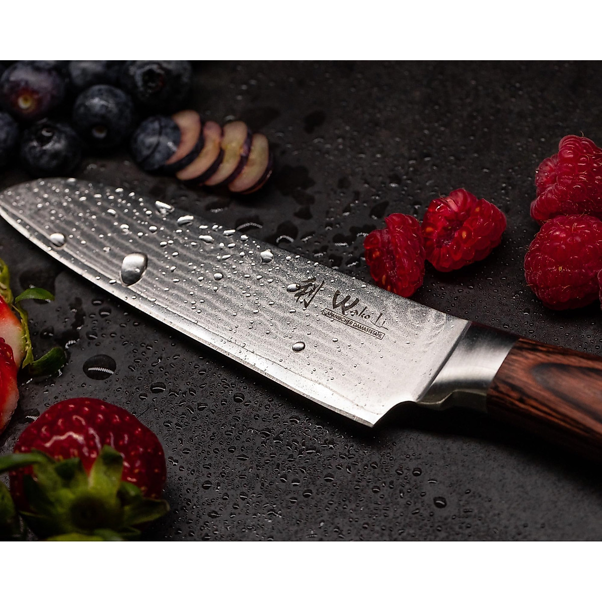 Wakoli EDIB 4-pcs Damascus Knife Set I Professional Kitchen Knives made of Japanese Damascus Steel VG10 Chef Knife Set with Pakka Wood Handle in Gift Box