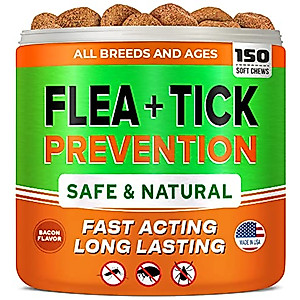 Natural Flea & Tick Prevention for Dogs Chewable Tablets - Flea & Tick Control Supplement - Oral Flea Pills for Dogs - All Breeds and Ages - Soft Chews Made in USA