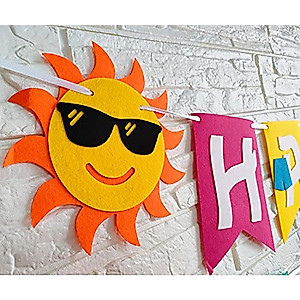 Beach Birthday Banner Garland Decorations for Hawaiian Aloha Luau Beach Pool Barbecue Party Beach Ball Happy Birthday Party Favor Supplies