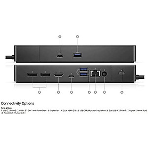 Dell WD19TBS 180W Computer Docking Station (Thunderbolt, USB-C/A, DisplayPort, RJ45 Ports) (210-AZBI) 1-Pack Bundle with Deluxe LCD Screen Cleaning Kit and 6-Electronics Basket Cable Ties