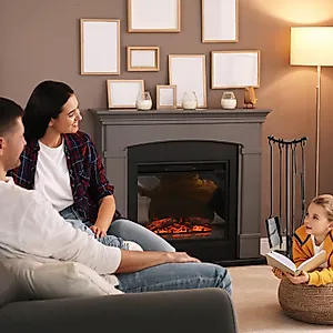 2WAYZ 5-Piece Fireplace Tools Set - Modern Glossy Finish Black Fireplace Accessories - Includes Tongs, Fire Poker, Shovel, and Brush - Powder-Coated Cast Iron Fire Pit Tools for Chimney - 25x9x2-Inch