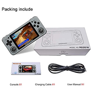 MJKJ RG351M Handheld Game Console , Aluminum Alloy Shell 64G TF Card 2500 Classic Games Support WiFi Function Open Source System RK3326 Chip 3.5 Inch IPS Screen (Gray)