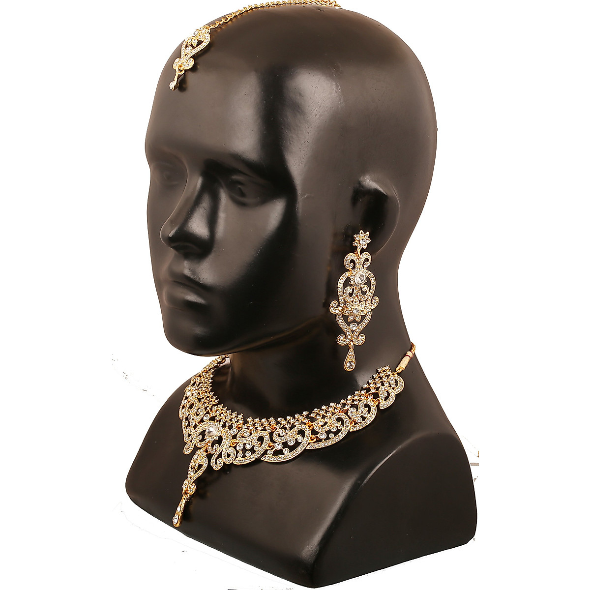 Touchstone Indian jewelry set for women bollywood gold jewellery wedding outfits necklace sets earrings bridal maang tikka fancy costume girls ethnic big desi accessories rhinestone in gold tone