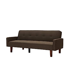 Modern Upholstered Fabric Folding Futon Sofa Bed for Compact Living Space, Apartment, Dorm, Convertible Sleeper Sofa Couch Home Recliner Lounge with Armrest, Square Wooden Legs and Center Leg (Brown)