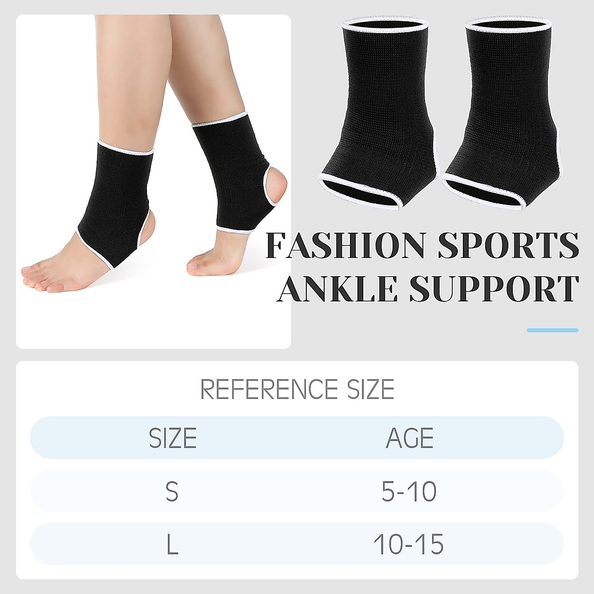 Haysandy 4 Pieces/ 2 Pair Kids Ankle Support Compression Kid Ankle Brace Elastic Kids Compression Socks Knitted Ankle Support Brace Ankle Sleeve for Jogging Running Fitness (Black, 5-10 Years)