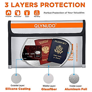 Small Fireproof Money Bag for Cash and Documents (8x5", Inside/External Size), 2-Pack Money Pouch with Water Resistant Zipper, Waterproof Safe Bag Set, 3 Layers (Silicone/Glass Fiber/Aluminum Foil)