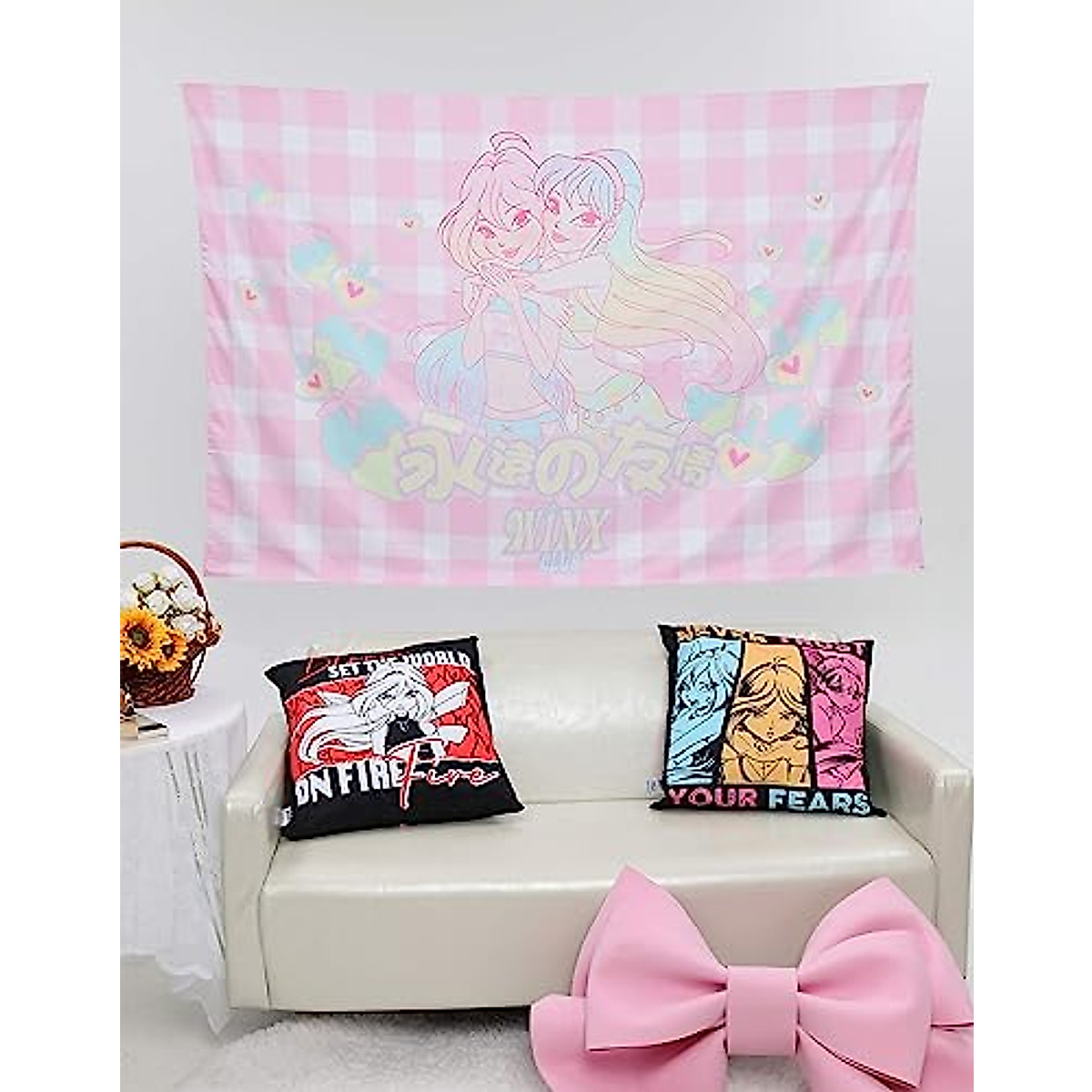 Winx Club Tapestry Wall Hanging Kawaii Friendship Dark Gothic Wall Tapestry for Living Room Bedroom (Pink)