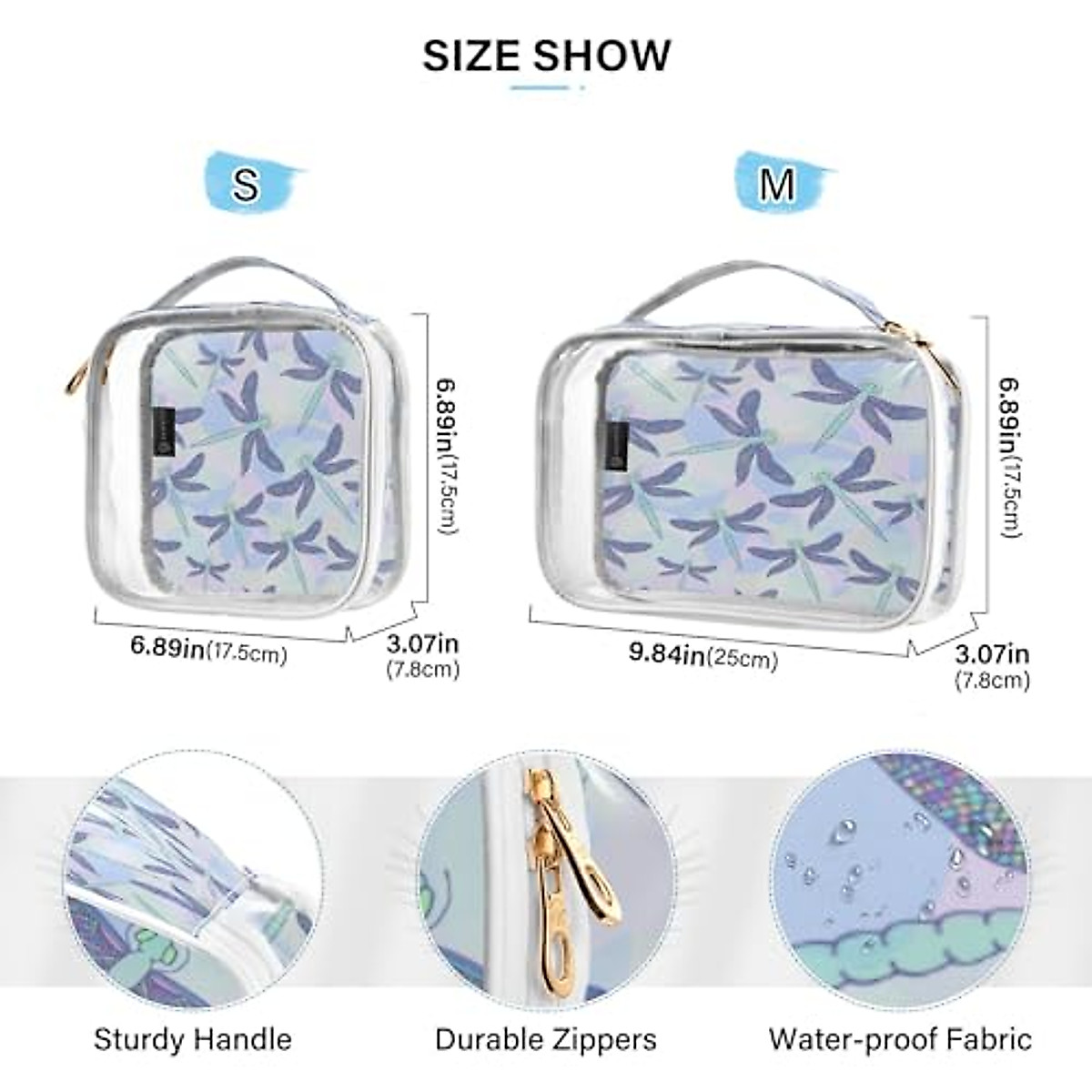 senya Clear Toiletry Bag,Travel Makeup Cosmetic Bag Carry on Airport Airline Compliant Bag Purple Dragonfly for Women Men
