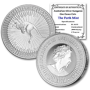 2023 P 1 oz Australian Kangaroo Silver Bullion Coin Brilliant Uncirculated with Certificate of Authenticity $1 Seller BU