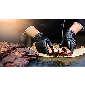 Nechtik BBQ Gloves disposable - 4 Cotton Glove Liners and 100 Disposable Gloves - Meat Gloves - Machine Washable - Powder Free Latex Free, Black Nitrile Gloves