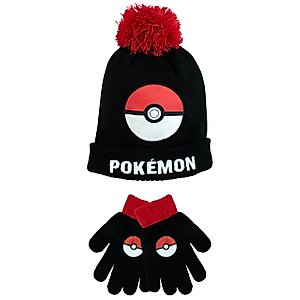 Pokemon Winter Hat and Gloves Set For Kids | Accessories for Boys and Girls | Kids Beanie Hat | Red One Size