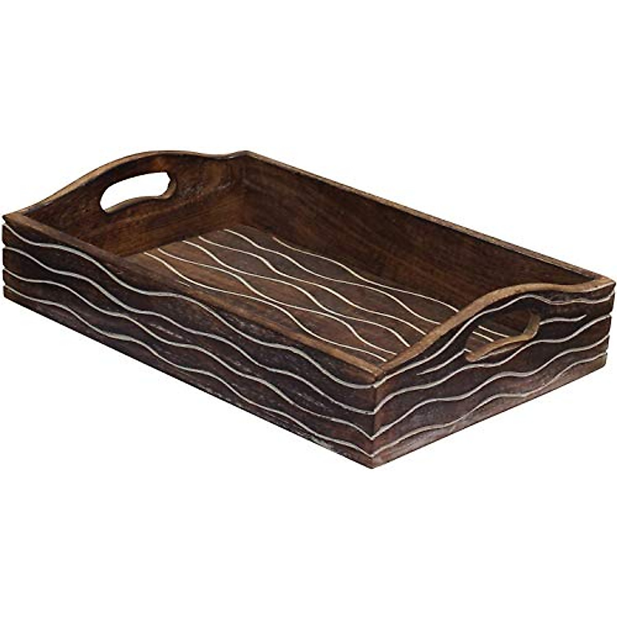 Gift's for Her - Big Size Wood Ottoman Table Decor Premium Quality Handmade Serving Tray with Solid Handles - Perfect for Daily Use - 16 Inch