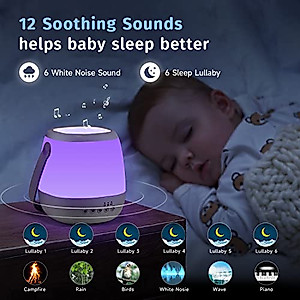 ONEFIRE Baby Night Light for Kids, 12 Soothing White Noise Sound Machine Kids Night Light Lamp, 16 Colors Nursery Night Light Sleep Sound Machine, Remote Auto Timer Portable Lamp Kids Lamp, Baby Gifts