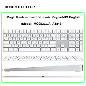 ProElife Ultra Thin Silicone Keyboard Cover Protector for 2019-2017 Apple iMac Magic Keyboard with Numeric Keypad A1843 Full Size Wireless Bluetooth Numeric Keyboard, US Enter (Black)