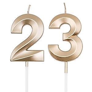 Champagne Gold 23rd & 32nd Birthday Candles for Cakes, Number 23 32 Candle Cake Cupcake Topper for Birthday Anniversary Party Decoration