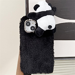for Motorola Moto G Stylus(5G) (2023) Furry Phone Case, Cute Lazy Panda Soft Lovely Cartoon Animal Doll Fluffy Hairy Fur Plush Phone Case Heart Shaped Love Pattern