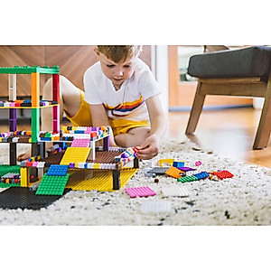 Strictly Briks Stackable Base Plates Lego Compatible - Stackable Rainbow Building Bricks for Towers, Shelves & More - 12 Base Plates & 80 Stackers - 6x6 Inches