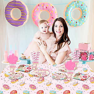 LXlucktim Donut Birthday Party Supplies for 1 Year Old Girl, 202 Pcs Sweet One Party Decorations for Girls Baby - Table Cover, Plates, Cups, Napkins, Utensils, Serves 25 Guests