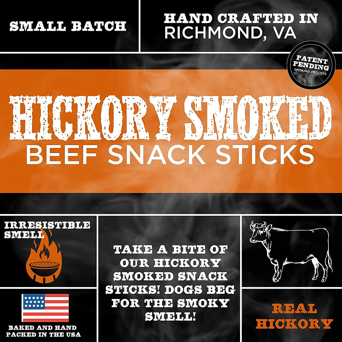 Premium Hickory Smoked Real Beef Dog Treats - Bully Snap Stick, 20 Pack - Reward, Puppy & Dog Training Treats - USA Smoked & Packed - No Additives, 100% Natural, Healthy Rawhide-Free High Protein