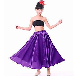 Girls Satin Full Long Skirt for Circle Belly Dance Folkloric Mexican Performance Prom Photoshoot (as1, Age, 5_Years, 7_Years, Purple)