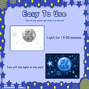 965 PCS Glow in The Dark Stars and Moon for Ceiling, Luminous Stars and Planet Wall Decals, Kids Room Decor, Glowing Galaxy Wall Stickers for Nursery Decorations (Blue)