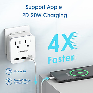 Cruise Power Strip, Elexlinco Surge Protector 5 Outlet Extender with Apple PD 20W, 2 AC Outlets and 2 USB-A Ports Multi Plug Outlets, Ultra Slim Power Strip Surge Protector, Cruise Essentials