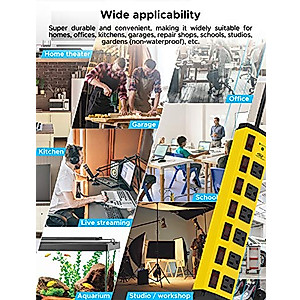 CRST 6-Outlet Heavy Duty Metal Power Strip with Individual Switches and Flat Plug, 15AMP/1875W Surge Protector (1200 Joules), 6-Feet 14AWG Cord with Hook and Loop Fastener